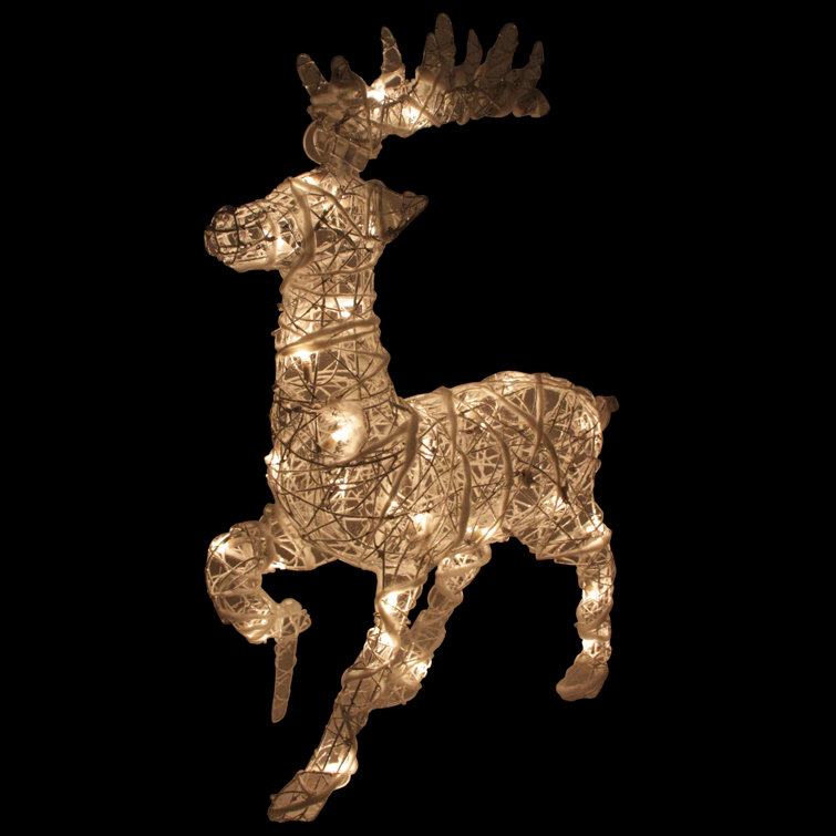 Northlight 30" White and Clear Glittered Rattan Reindeer Outdoor Christmas Decoration | Wayfair